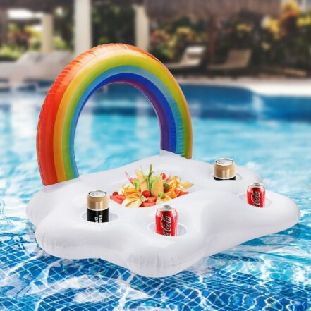 Rainbow Cloud Inflatable Pool Float With Drink Holder Party Ice Bar ...