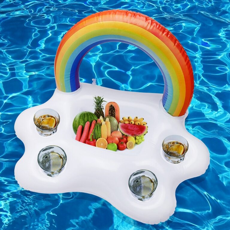 Rainbow Cloud Inflatable Pool Float With Drink Holder Party Ice Bar ...