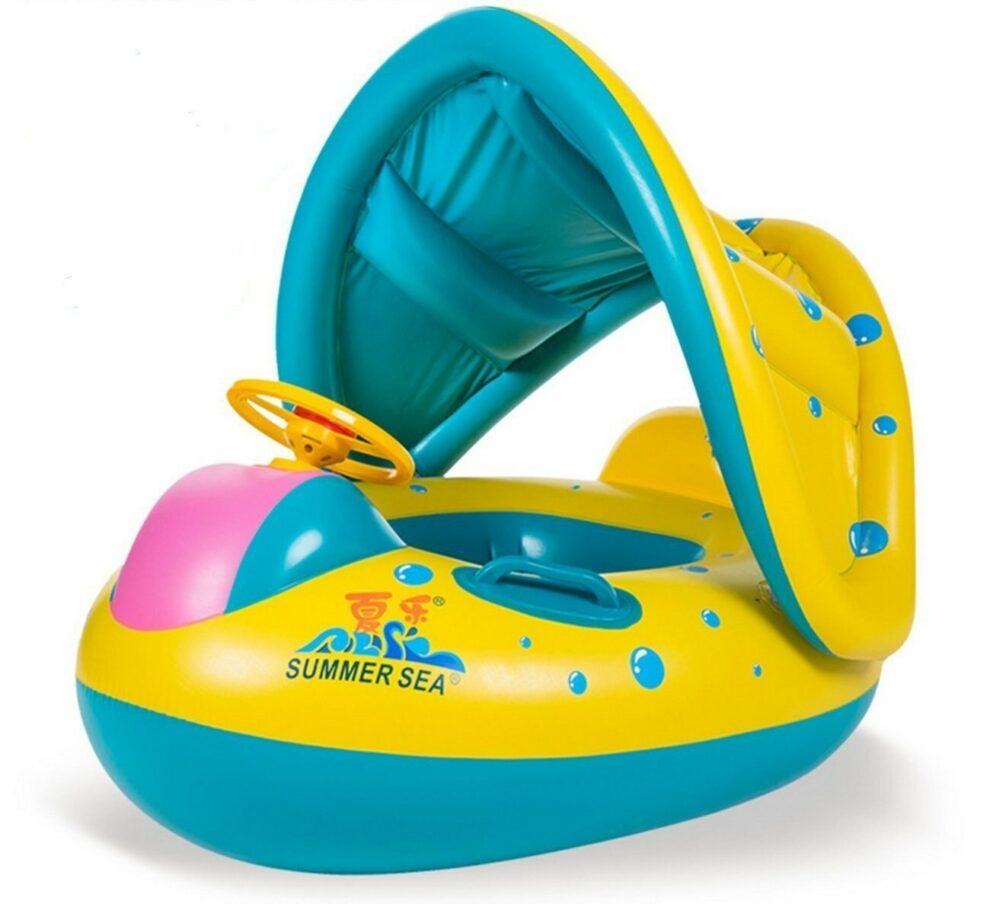 Kids Inflatable Swimming Float With Sunshade Baby Water Yacht Seat Ring ...