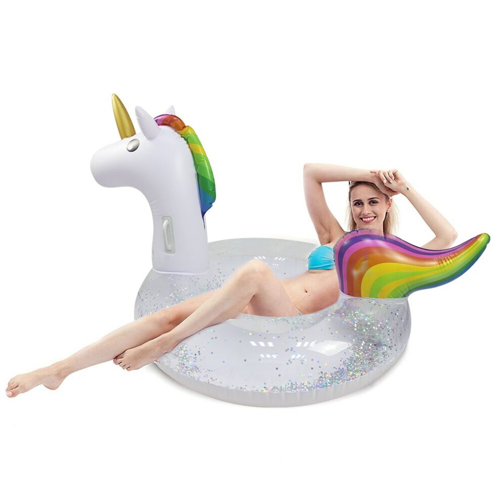 Unicorn Glitter Inflatable Pool Float 175cm Giant Swimming Ring Seat - WeFlatables.com ...