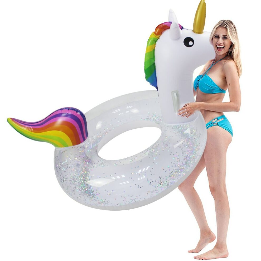 Unicorn Glitter Inflatable Pool Float 175cm Giant Swimming Ring Seat - WeFlatables.com ...