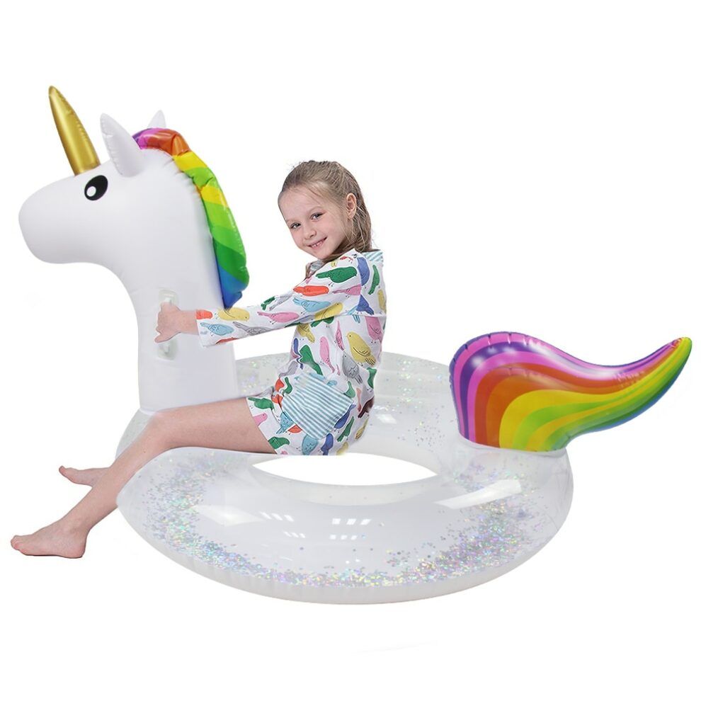Unicorn Glitter Inflatable Pool Float 175cm Giant Swimming Ring Seat - WeFlatables.com ...