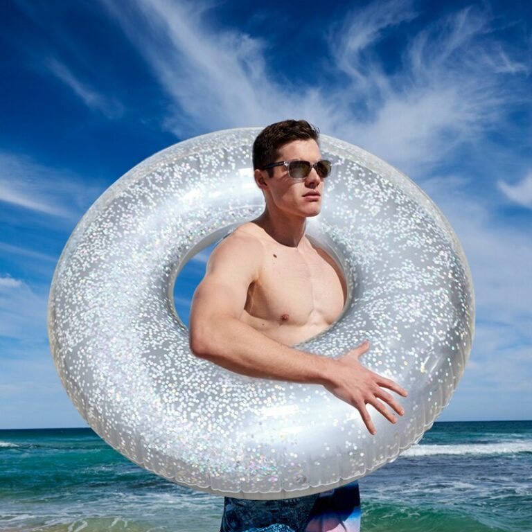 Gold Holographic Glitter Inflatable Swimming Ring For Beach Pool ...