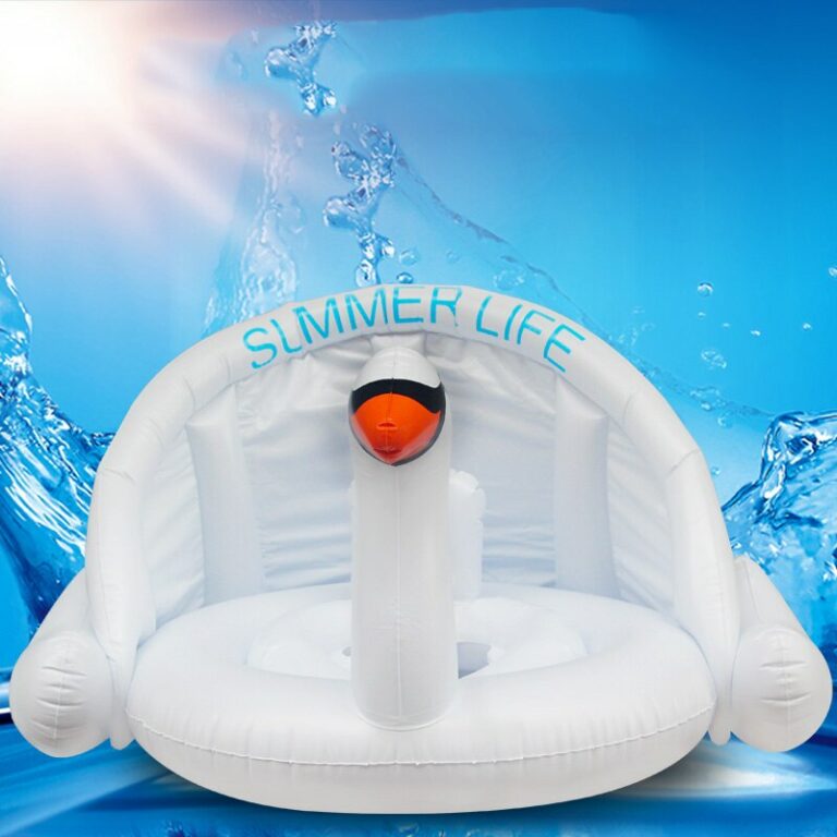 Kids Inflatable Flamingo Swim Float With Sunshade Safe Arm Rings ...