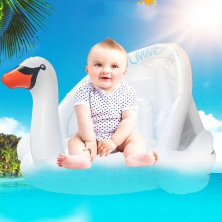 Kids Inflatable Flamingo Swim Float With Sunshade Safe Arm Rings ...