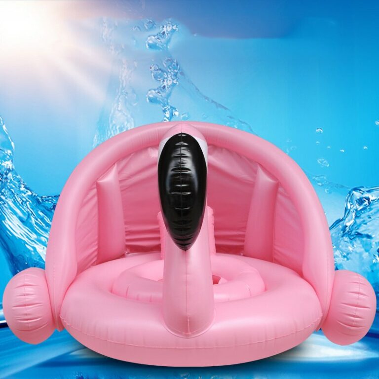 Kids Inflatable Flamingo Swim Float With Sunshade Safe Arm Rings ...