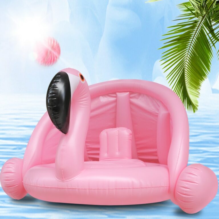 Kids Inflatable Flamingo Swim Float With Sunshade Safe Arm Rings ...