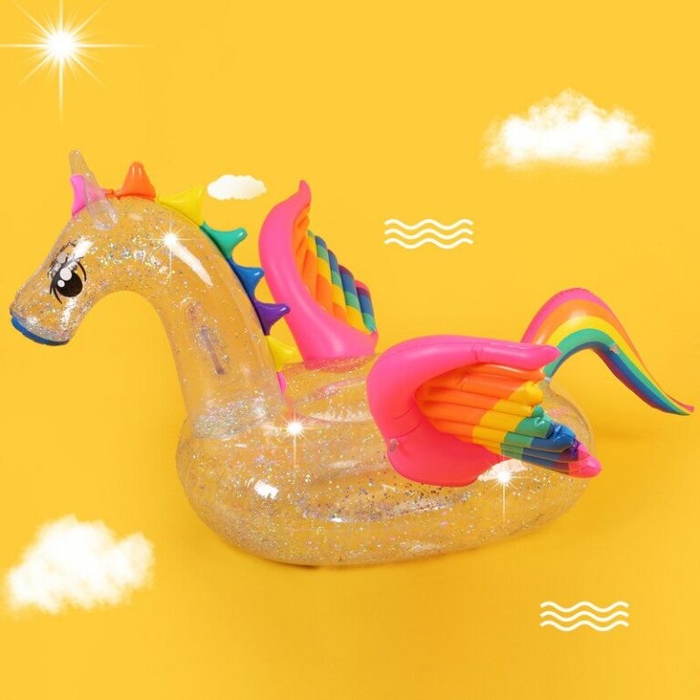 Unicorn Pool Float 180cm Glitter Rainbow Pegasus Swim Ring Adultkids ...