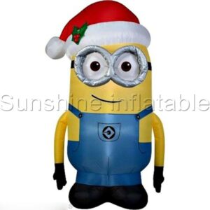 Christmas Inflatable Minion With Santa Hat Giant Airblown Holiday ...