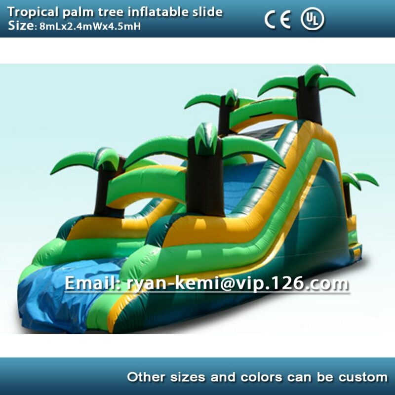Tropical Coconut Tree Inflatable Slide 8m Pvc Bouncer For Kids Adults ...